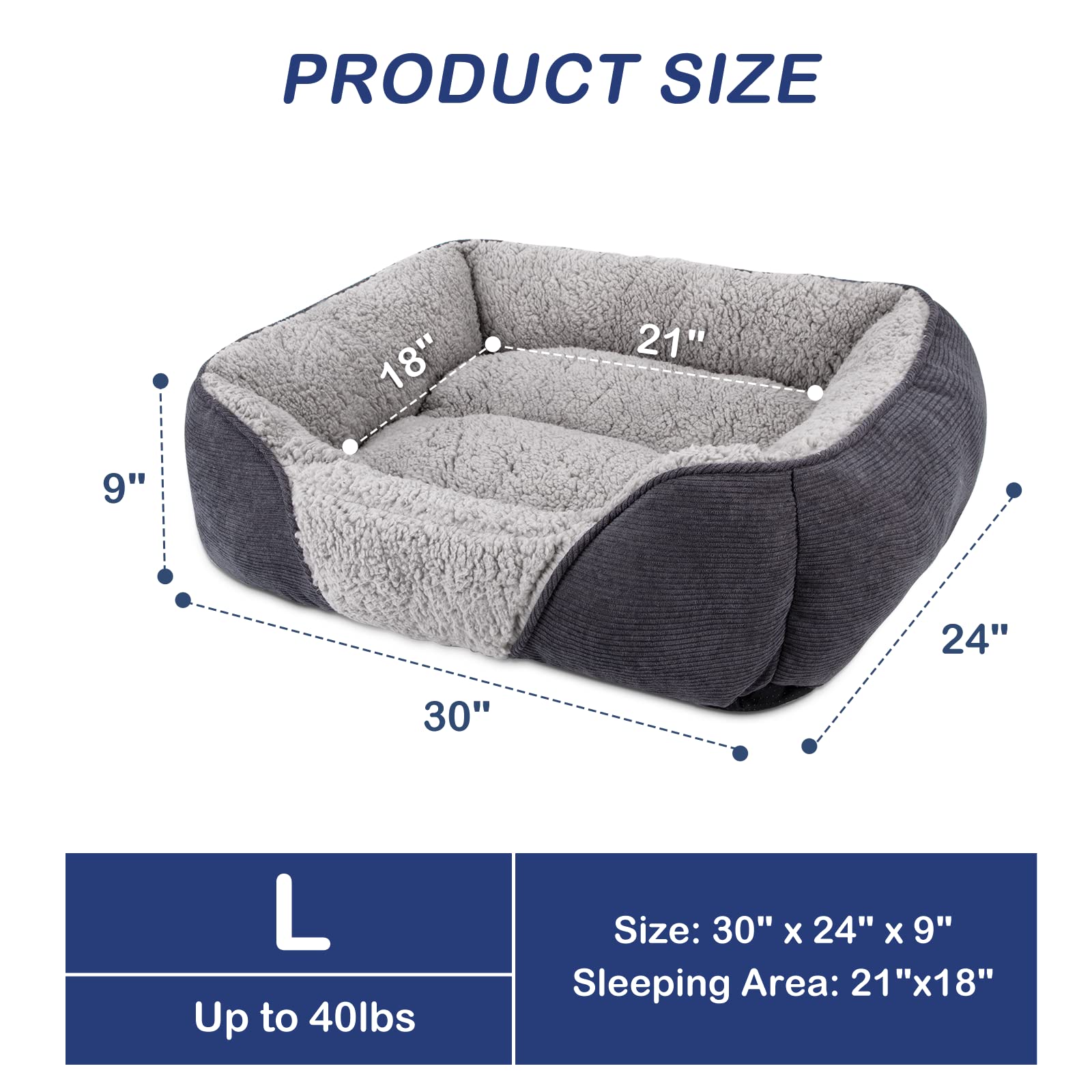 Siooko Large Dog Beds for Large Dogs Machine Washable Rectangle Pet Beds with Anti-Slip Bottom, Soft Sleeping Dog Sofa Bed Durable (30'', Grey)