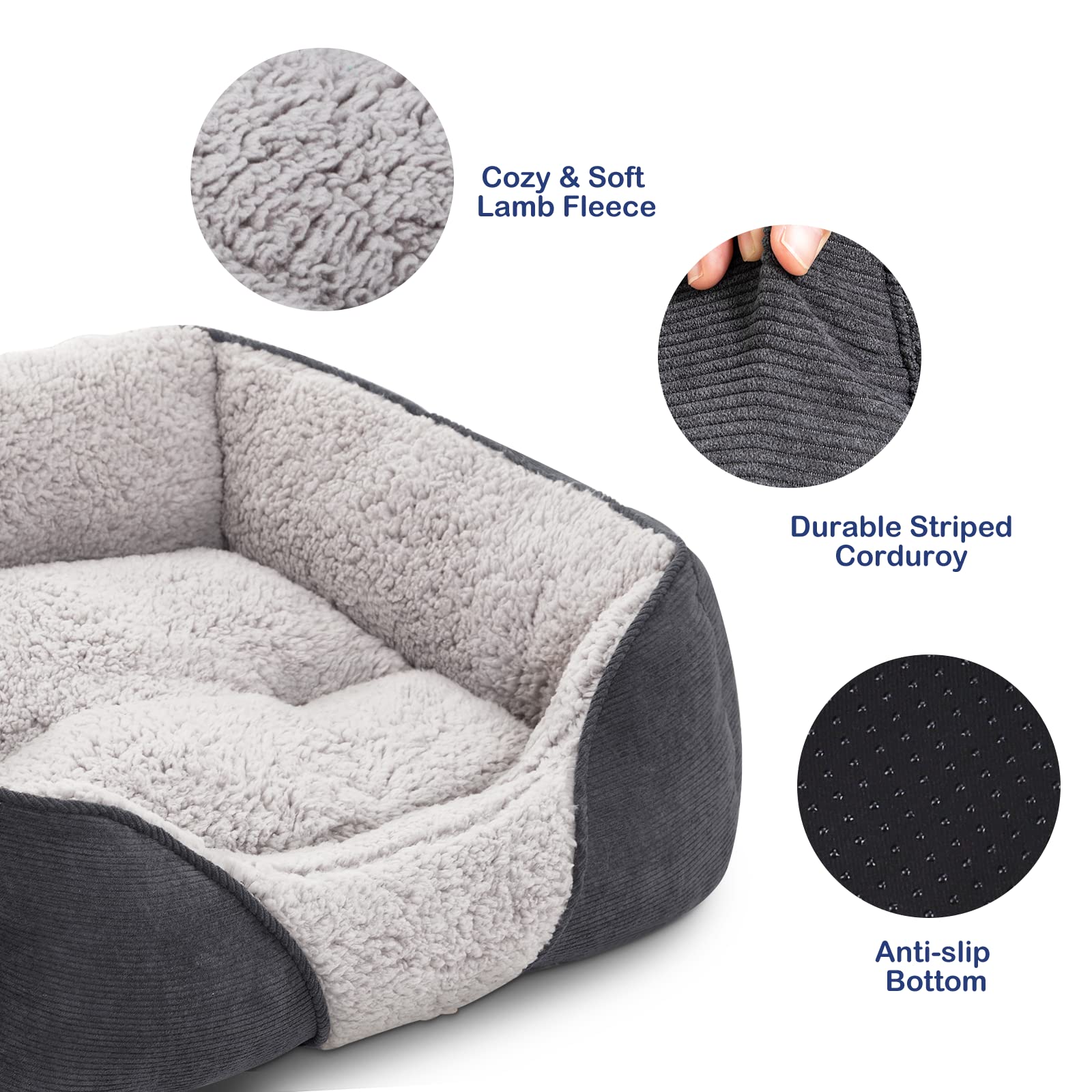 Siooko Large Dog Beds for Large Dogs Machine Washable Rectangle Pet Beds with Anti-Slip Bottom, Soft Sleeping Dog Sofa Bed Durable (30'', Grey)