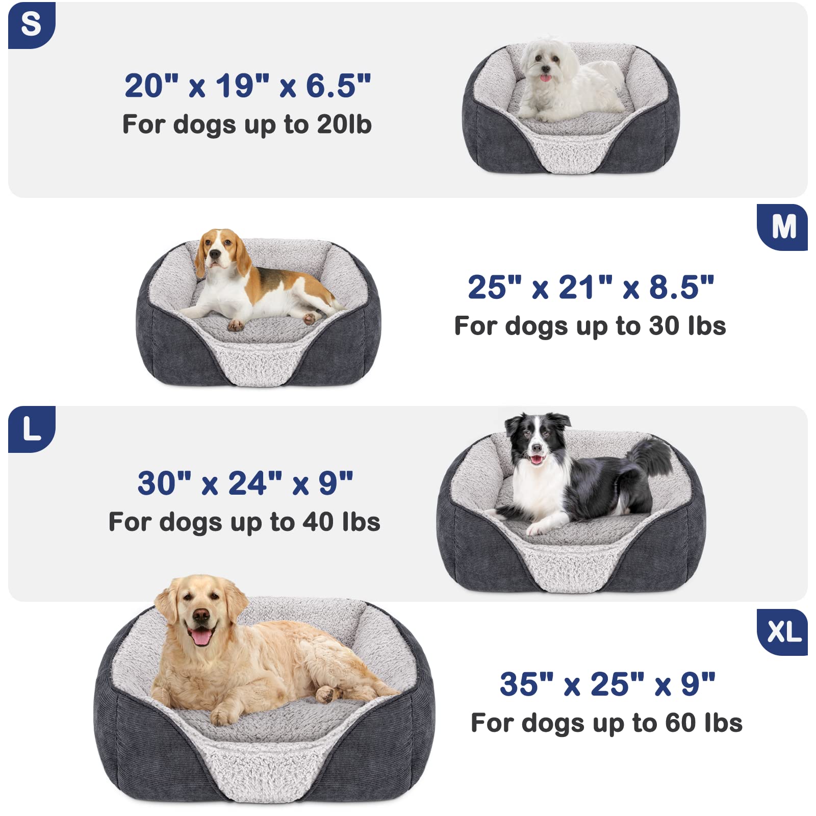 Siooko Large Dog Beds for Large Dogs Machine Washable Rectangle Pet Beds with Anti-Slip Bottom, Soft Sleeping Dog Sofa Bed Durable (30'', Grey)