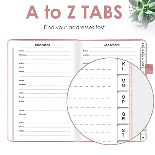 JXSELECT Elegant Address Book with Alphabetical Tabs, Hardcover Address Log Book & Password Keeper, with Contacts, Phone Numbers, Birthdays, Anniversaries and Notes Section (5.2x7.7") (Rose Gold)