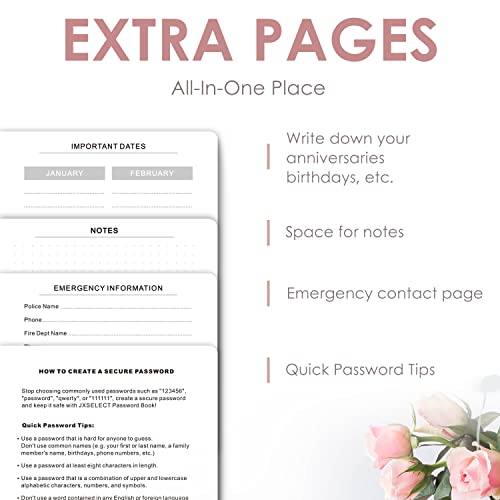 JXSELECT Elegant Address Book with Alphabetical Tabs, Hardcover Address Log Book & Password Keeper, with Contacts, Phone Numbers, Birthdays, Anniversaries and Notes Section (5.2x7.7") (Rose Gold)