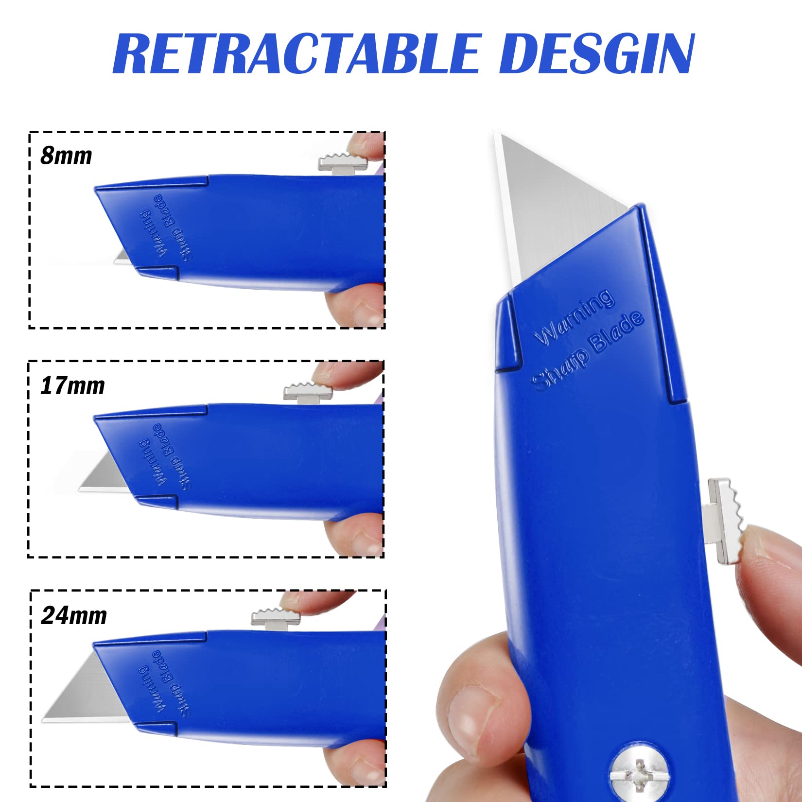 DIYSELF 1 Pack Box Cutter Retractable Heavy Duty with 10 Blades, Razor Blades Utility Knife for Cardboard, Carton, Boxes, Cutter Knife, Exacto Knife Box Knife (Blue)