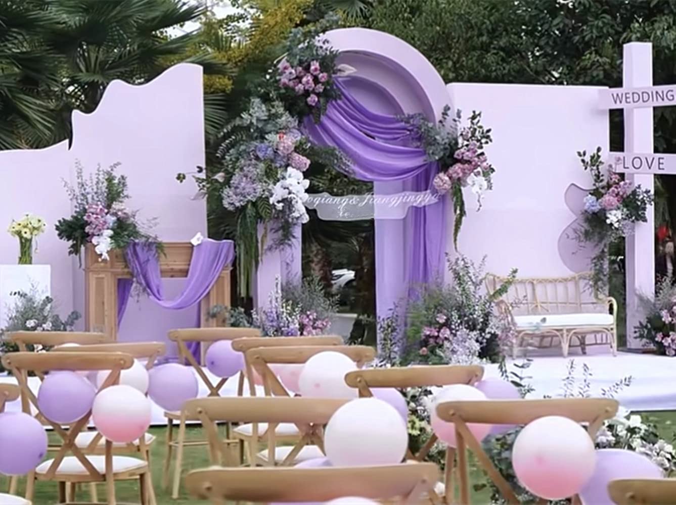 GRUKVAR Wedding Arch Drapes Lavender Ceiling Drapes Purple Gauze Fabric 2 Panels Shinny Wedding Archway Arches Decorations Party Background Celebrations Sheer Backdrop Curtains for Engagement Drapery