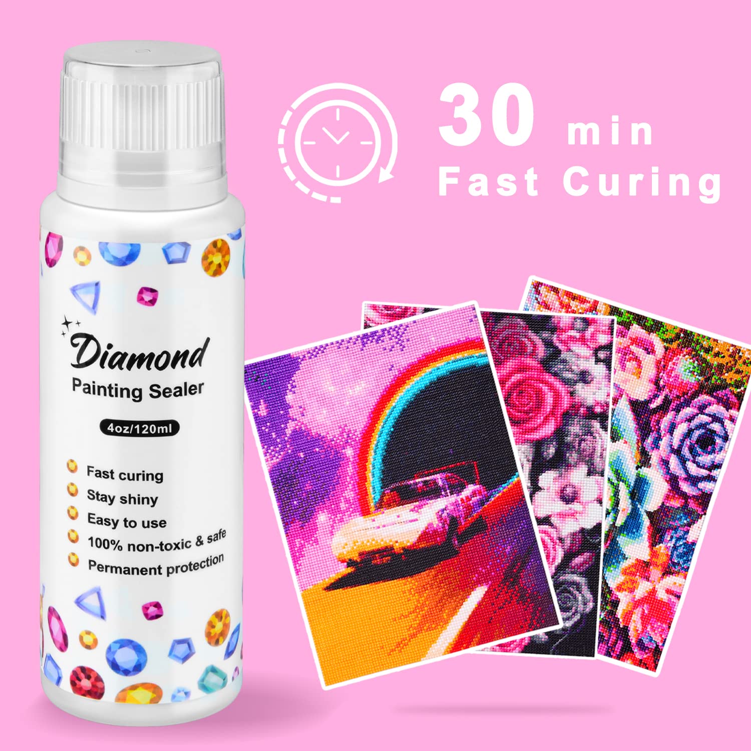 Diamond Painting Sealer 120ML, 5D Diamond Painting Glue for Permanent Hold & Shine Effect (4 OZ)