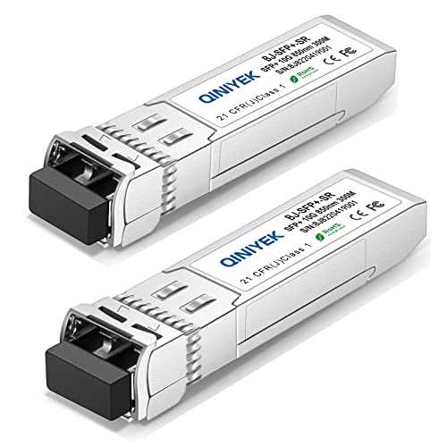 2Pack 10GBase-SR SFP+ Transceiver, SFP+ Multi-Mode to LC Module, 850nm MMF,up to 300 m,Compatible with Cisco SFP-10G-SR, Unifi UF-MM-10G, Meraki MA-SFP-10GB-SR,Fortinet,Mikrotik,Netgear,Supermicro