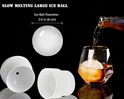 DAPOWER Ice Ball Maker Mold - Set of 2, Round Ice Cube Mold, 2.4 Inch Sphere Ice Cubes for Whiskey, Cocktails, Bourbon (2, White)