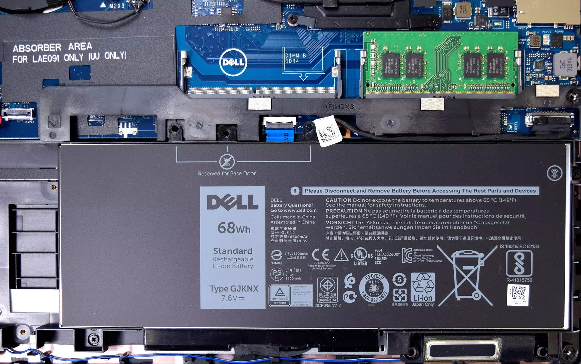 DELL GJKNX 7.6V 68Wh 4-Cell Notebook Battery for DELL Latitude Latitude 5280 5290 5480 5490 5491 5495 5580 5590 5591, DELL Precision 3520 Precision 3530 Laptop