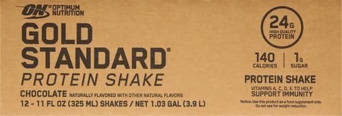 Optimum Nutrition Gold Standard Protein Shake, 24g Protein, Ready to Drink Protein Shake, Gluten Free, Vitamin C for Immune Support, Chocolate, 11 Fl Oz, Pack of 4 (Packaging May Vary)