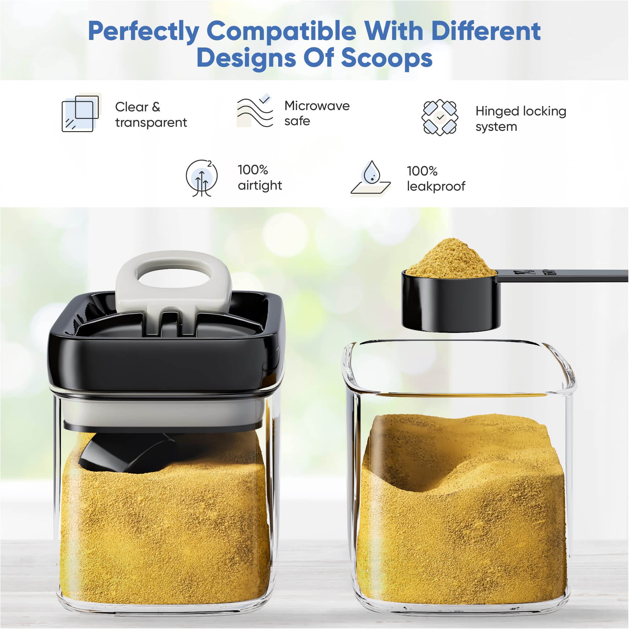 Chef's Path Airtight Food Storage Containers with Improved Lids, Set of 6, 1L Kitchen and Pantry Canisters for Coffee, Spices, and Dry Food, Includes Labels and Marker - Transparent, All Same Size