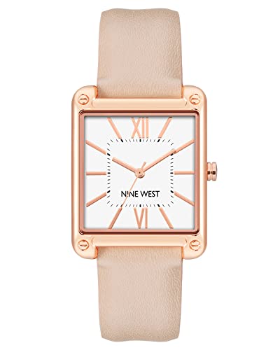 Nine West Women's Japanese Quartz Dress Watch with Faux Leather Strap, 18 (Model: NW/2116RGBH), Blush Pink/Rose Gold