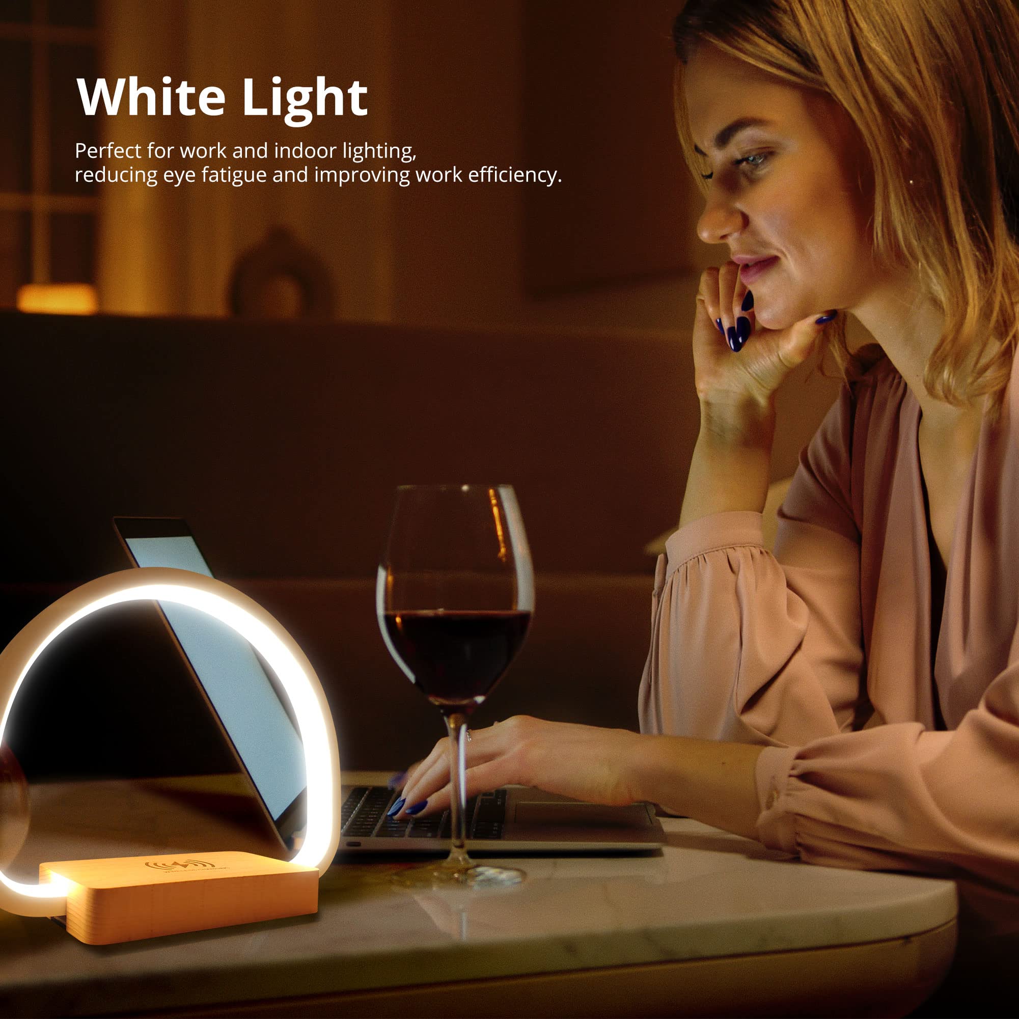 Sparkling Wonderful Bedside Table Lamp with Qi Wireless Charging & USB Port, Touch Control Desk Lamp with 3 Color Modes, Night Light Eye-Caring Reading Lamp for Bedroom, Dorm, Office