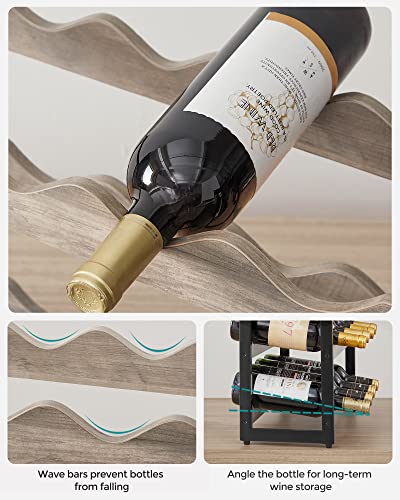 SONGMICS Wine Rack, 3 Tier Tabletop Wine Water Bottle Organizer Storage, Large Capacity Holds 12 Bottles, Bamboo Countertop Wine Holder Shelf for Kitchen Bar Cabinets Pantry, Greige and Black