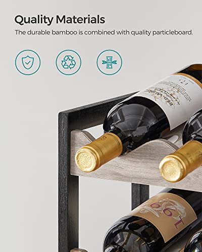 SONGMICS Wine Rack, 3 Tier Tabletop Wine Water Bottle Organizer Storage, Large Capacity Holds 12 Bottles, Bamboo Countertop Wine Holder Shelf for Kitchen Bar Cabinets Pantry, Greige and Black
