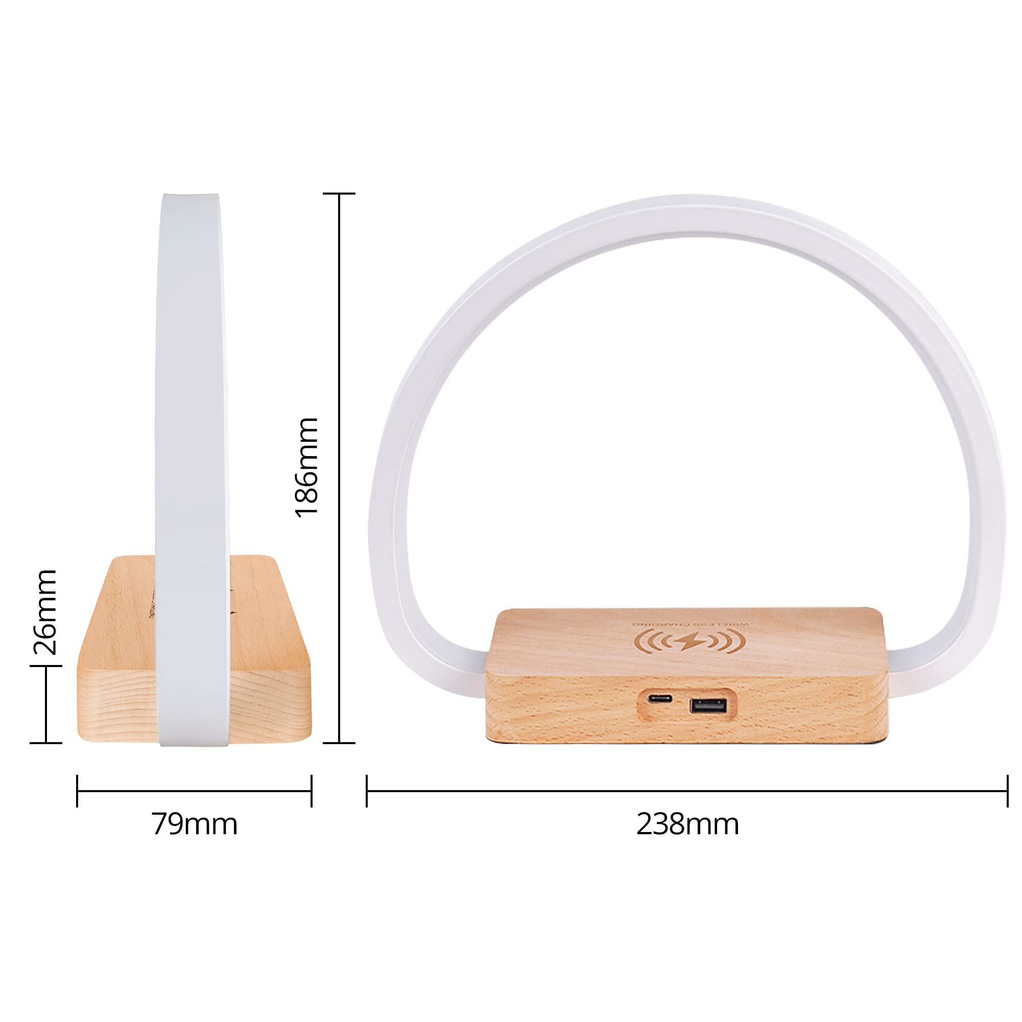 Sparkling Wonderful Bedside Table Lamp with Qi Wireless Charging & USB Port, Touch Control Desk Lamp with 3 Color Modes, Night Light Eye-Caring Reading Lamp for Bedroom, Dorm, Office