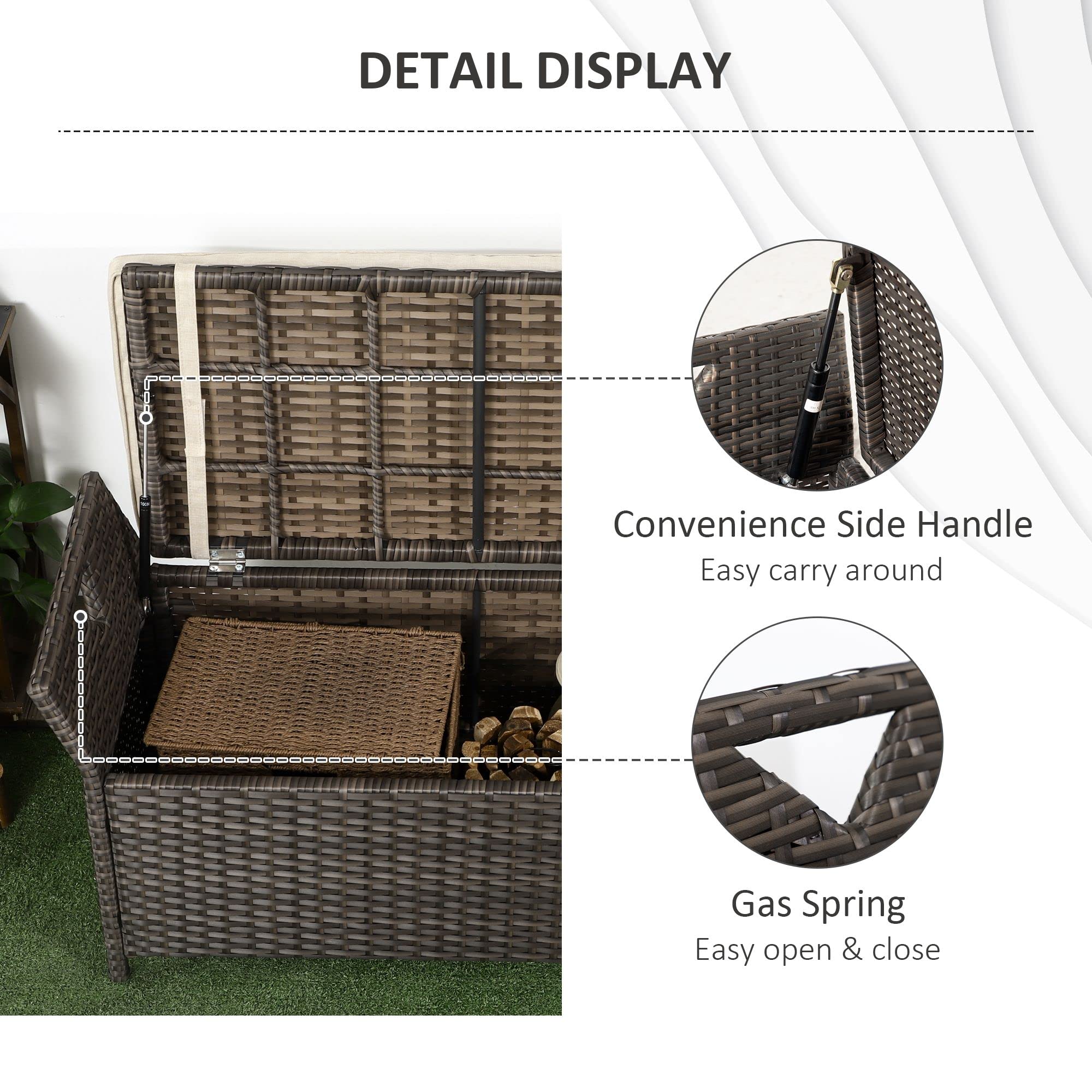 Outsunny 27 Gallon Patio Wicker Storage Bench, Outdoor PE Rattan Patio Furniture, 2-in-1 Large Capacity Rectangle Garden Storage Box with Handles and Cushion, Red