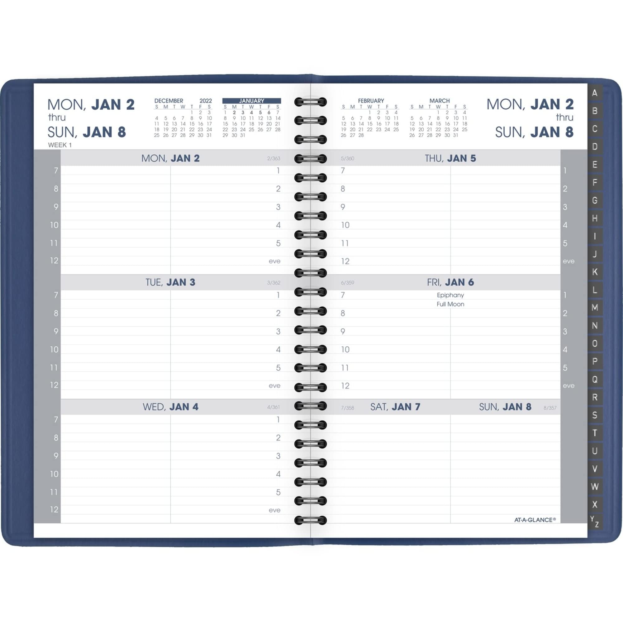 AT-A-GLANCE 2023 Weekly Planner, Hourly Appointment Book, 5" x 8", Small, Telephone/Address Pages, Fashion, Blue (7010820)