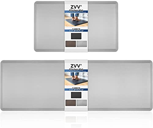 ZVV Kitchen Mats Cushioned Anti-Fatigue Floor Mat Waterproof [2 PCS] Kitchen Mats and Rugs Heavy Duty PVC Ergonomic Comfort Standing Foam Mat for Kitchen, Floor Home, Office, Sink, Laundry, Gray