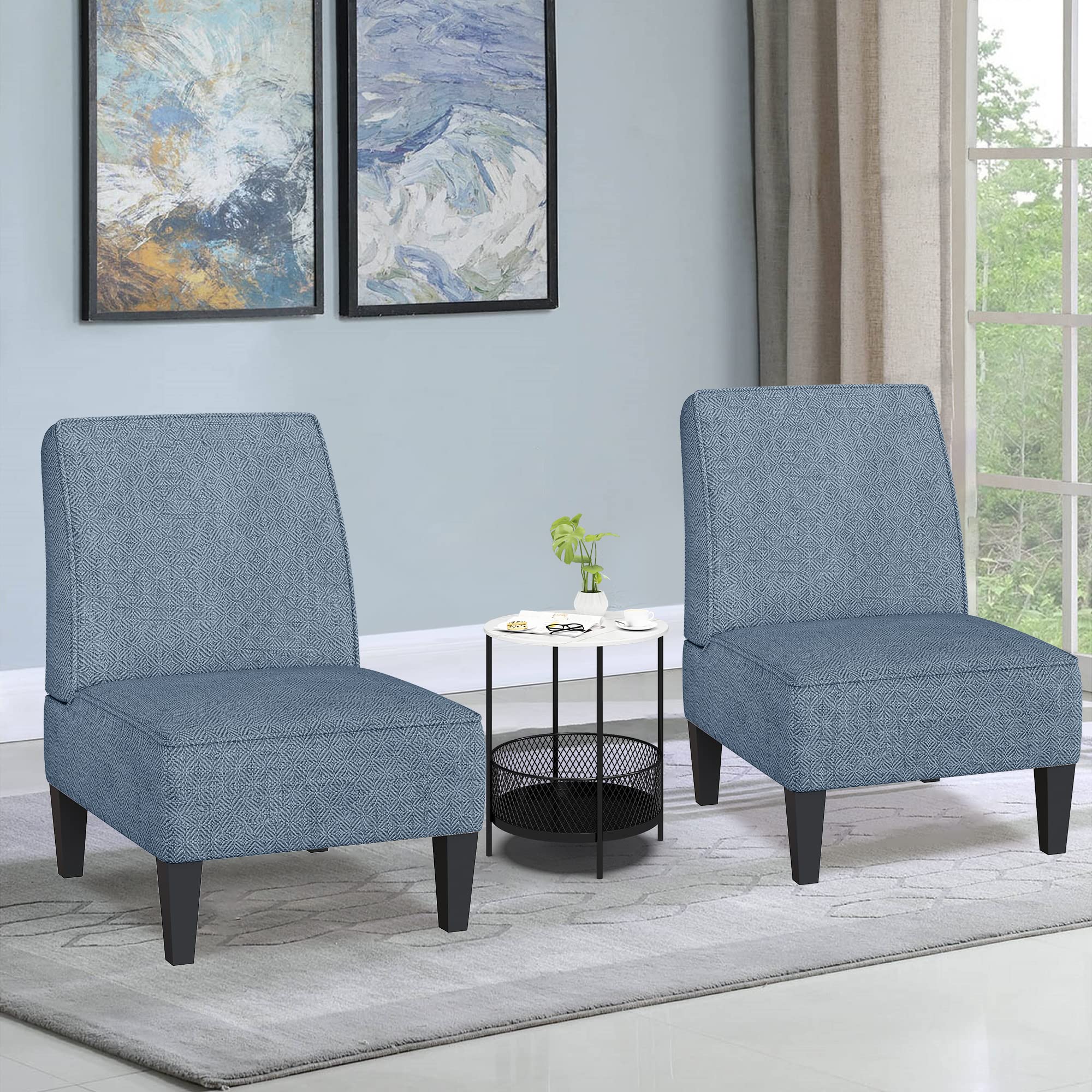 ALISH Accent Chairs Upholstered Living Room Chairs Armless Side Chairs Bedroom Chairs with Curved Backrest and Wooden Legs (2, Prints)