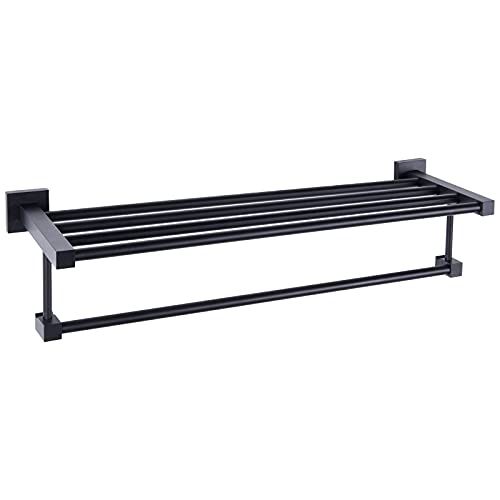 Matte Black Bathroom Towel Rack Shelf, Hanging Wall Mounted Decor (24 in)