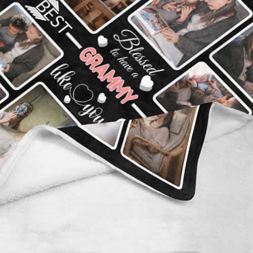 HEINARE Custom Blanket Gifts for Grammy, Customized Blankets with Photos, Make a Personalized Bed Throws to My Grammy, Custom Souvenir Throw Blanket for Best Grammy Ever, 8 Collages Made in USA