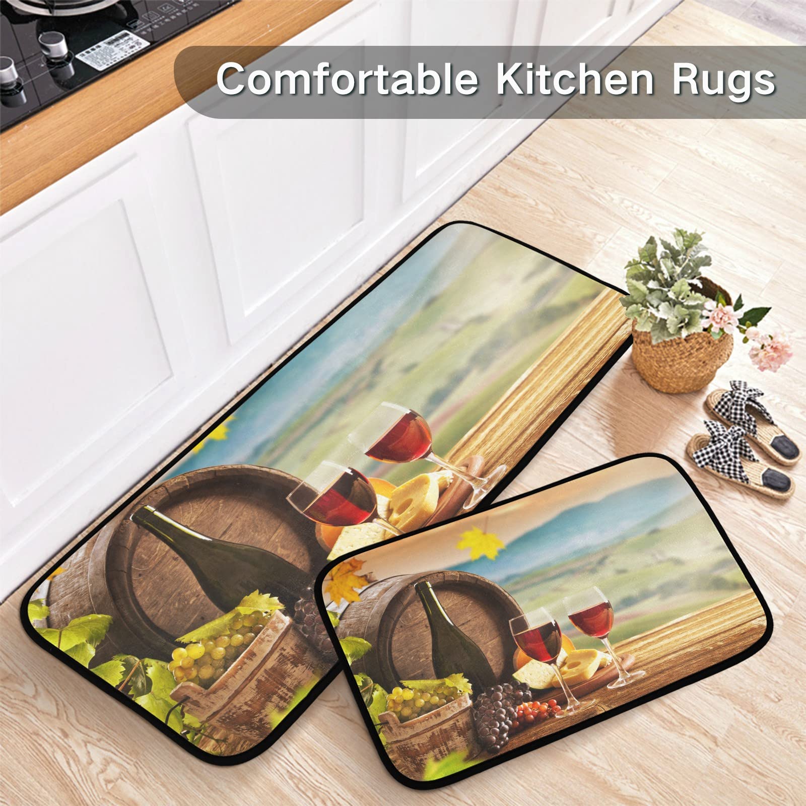 ZOEO Kitchen Mats Set of 2 Red Wine Farmhouse Grape Floor Rug Memory Foam Shower Runner Absorbent Non Slip Light for Home Hotel Door Laundry Thick Soft Washable