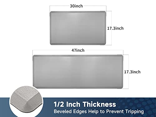 ZVV Kitchen Mats Cushioned Anti-Fatigue Floor Mat Waterproof [2 PCS] Kitchen Mats and Rugs Heavy Duty PVC Ergonomic Comfort Standing Foam Mat for Kitchen, Floor Home, Office, Sink, Laundry, Gray