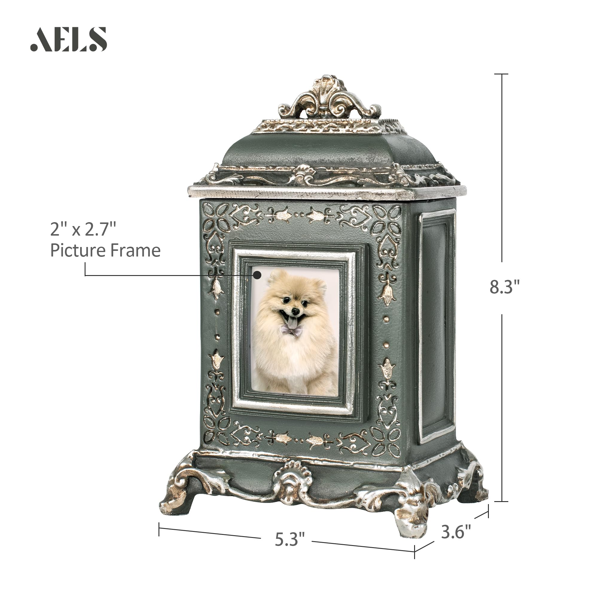AELS Pet Urn Memory Box for Keepsakes with Photo Slot, Dog Memorial Urns for Ashes, Cat or Dog Cremation Urns, Dark Green