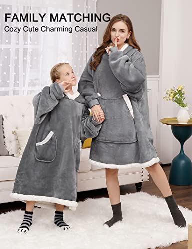 Wearable Blanket Hoodie Oversized Sweatshirt Blanket for Adults Women Men Fleece Sherpa Blanket Jacket with Sleeve Big Pocket