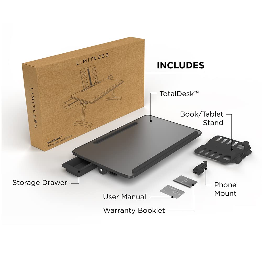 Limitless TotalDesk Portable Modern Workstation and Lap Desk with Adjustable Height & Tilt (Black)