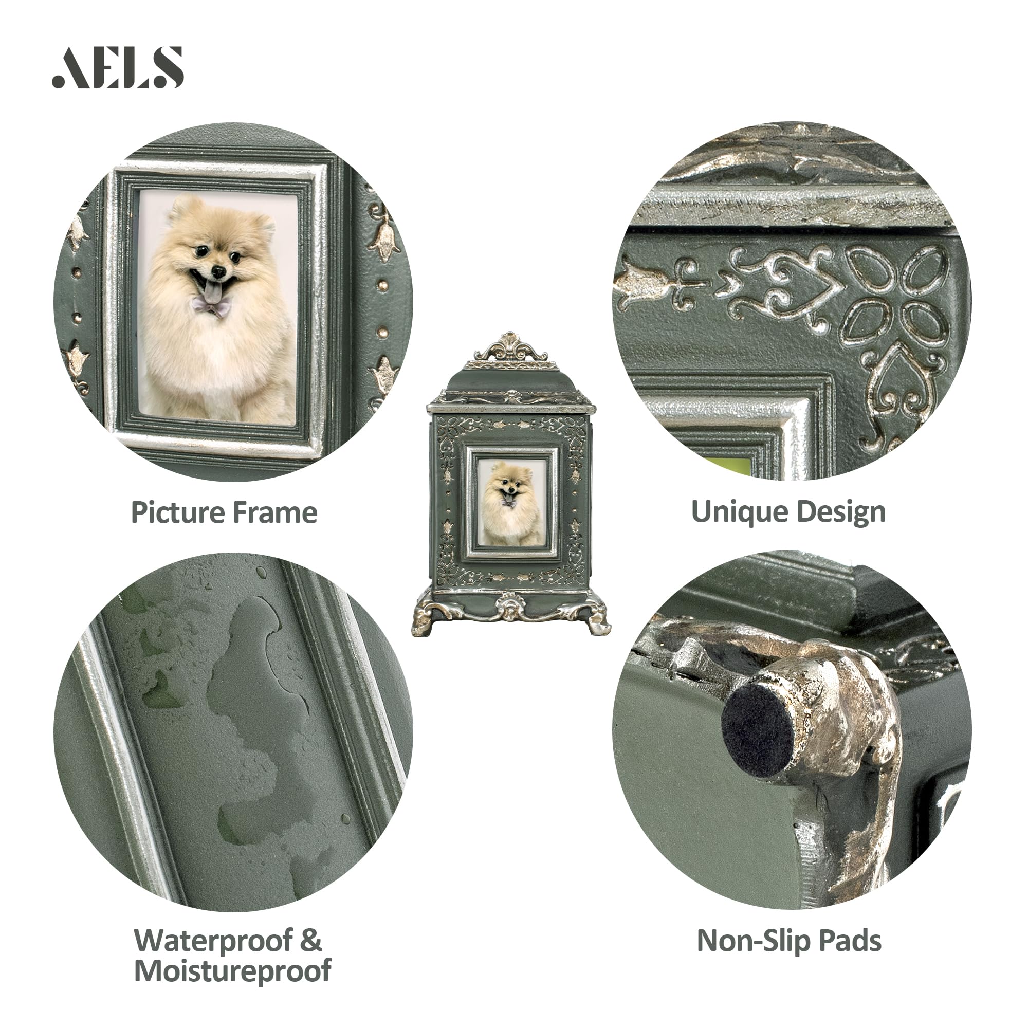 AELS Pet Urn Memory Box for Keepsakes with Photo Slot, Dog Memorial Urns for Ashes, Cat or Dog Cremation Urns, Dark Green