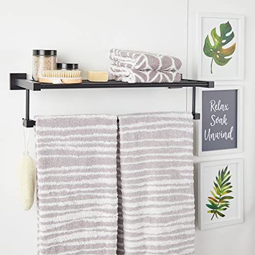 Matte Black Bathroom Towel Rack Shelf, Hanging Wall Mounted Decor (24 in)
