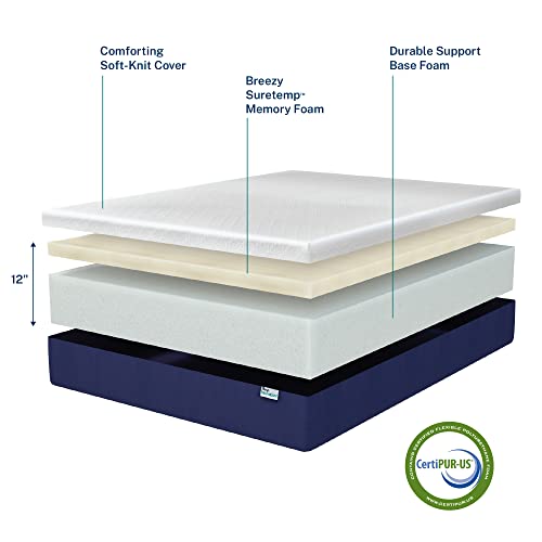 Sleep Innovations Shiloh 12 Inch Memory Foam Mattress with Ventilated Suretemp Foam for Breathability, Queen Size, Bed in a Box, Medium Firm Support