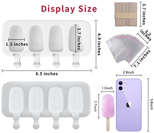 Popsicle Molds Set of 3, 12 Cavities Silicone Popsicle Molds & Ice Cake Pop Mold Maker Oval with 50 Wooden Sticks & 50 Self-adhesive Bags for DIY Cake and Ice Cream