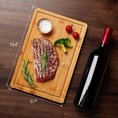 Small Cutting Board, Bamboo Chopping Board for Kitchen, Meat Butcher Block Cutting Board, Wooden Cheese Board with Juice Groove and Handle by FURNINXS, 12" x 8"