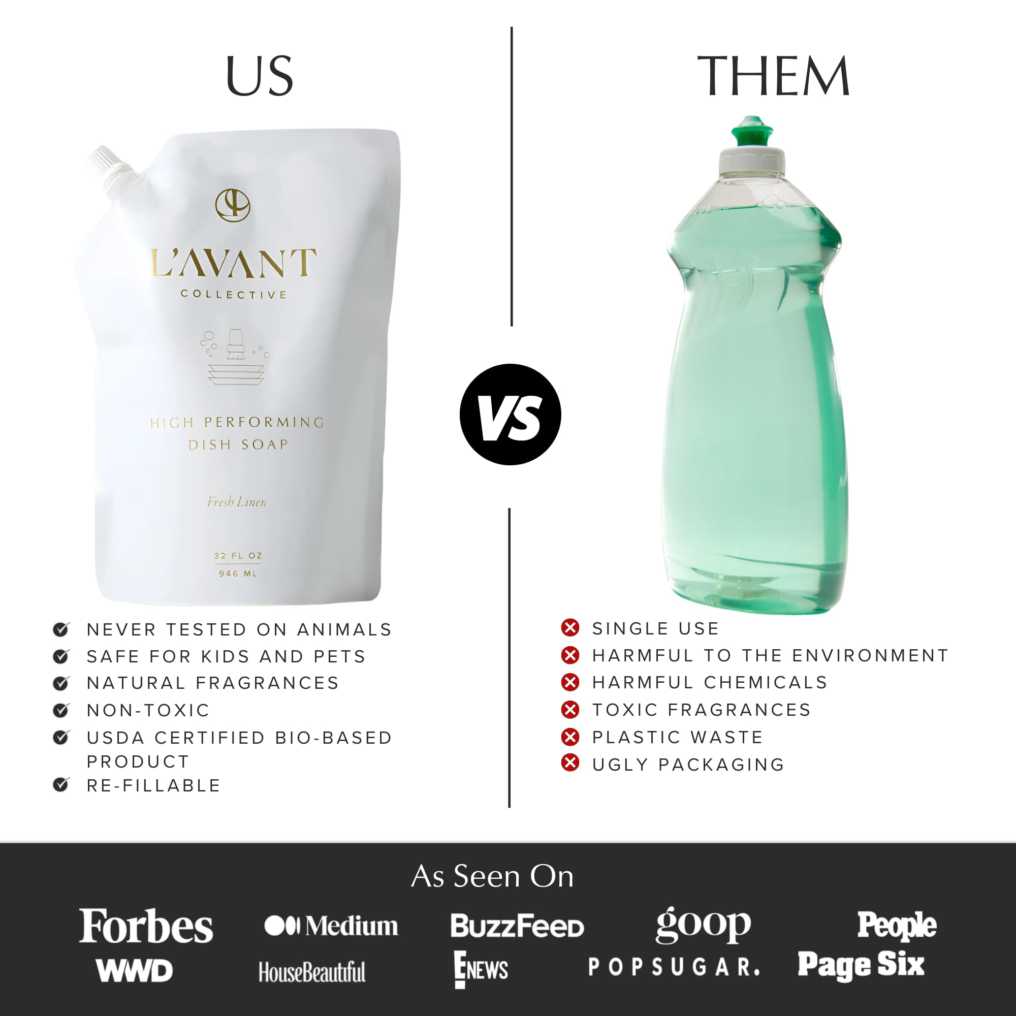 L'AVANT Collective High Performing Dish Soap Refill | Plant-Based Ingredients & High Performing Formula | Fresh Linen Scent | 32 FL oz/946 mL
