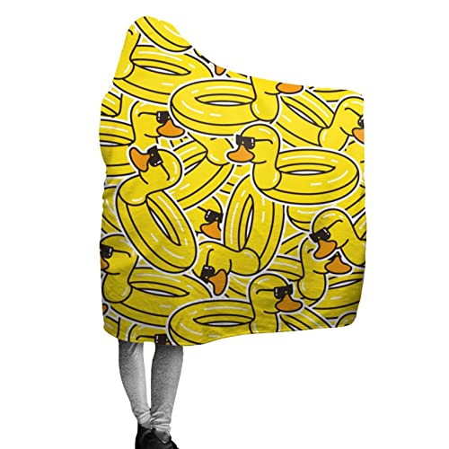 Hooded Blanket, Duck Swimming Ring Tropical Summer Cartoon Pattern Anti Pilling Flannel Print Wearable Blanket Fleece Throw Blanket Wrap Soft Microfiber Novelty Blanket 60x50 Inch