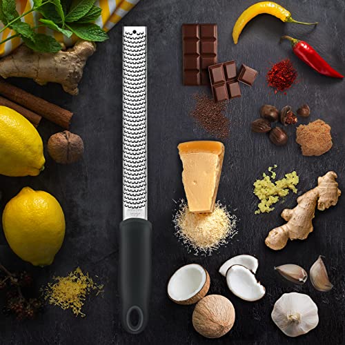 Sunivaca Zester, Lemon zester tool, Citrus Zester Grater with Handle, parmesan cheese grater, Sharp Fine Premium Stainless Steel Blade Heavy Duty, Dishwasher Safe