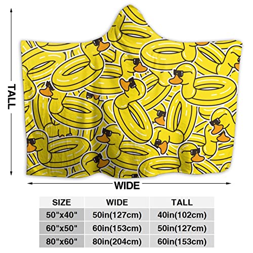 Hooded Blanket, Duck Swimming Ring Tropical Summer Cartoon Pattern Anti Pilling Flannel Print Wearable Blanket Fleece Throw Blanket Wrap Soft Microfiber Novelty Blanket 60x50 Inch