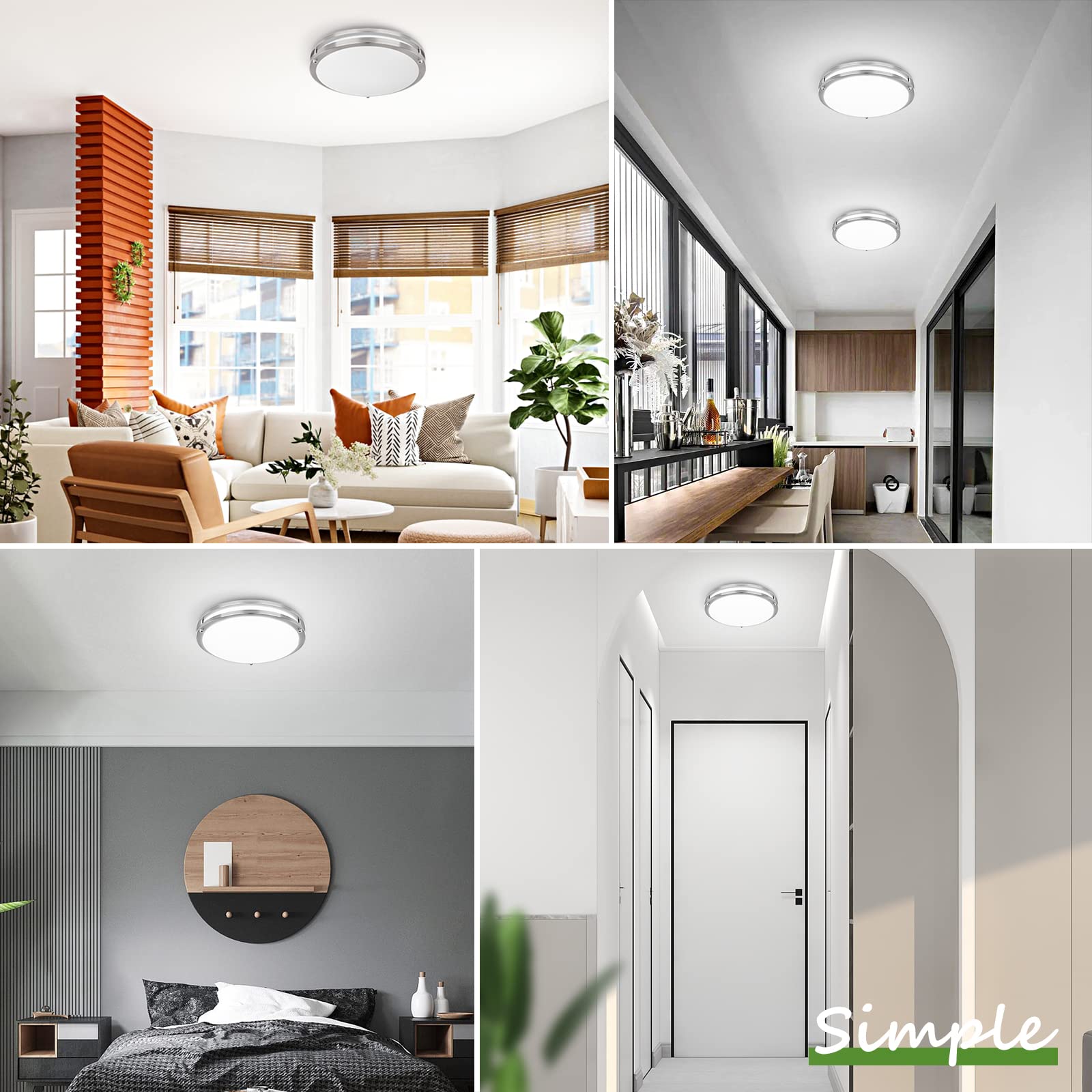 2-Pack 36W LED Ceiling Light Fixture (450W Equiv), 12IN Modern Flush Mount Ceiling Lights, Dimmable Ceiling Lamps Super Bright 3000LM, 3000K/4000K/5000K Adjustable for Bedroom Kitchen Bathroom Hallway