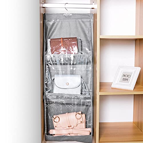 Hanging Bag 3 Layers with Hanging Hook High Capacity Transparent Collapsible 6 Pockets Dust Proof Handbag Storage Bag Household