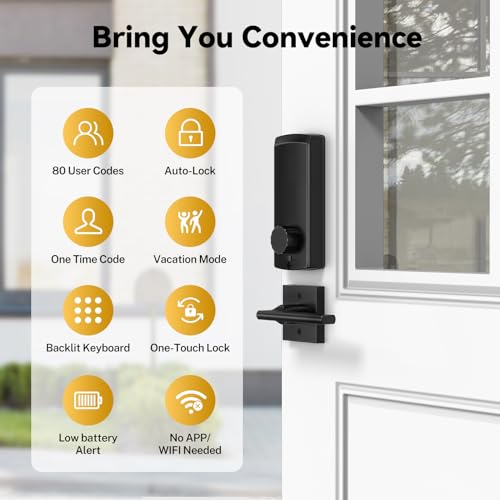 Brightify Keyless Entry Lock with Handle, Electronic Keypad Deadbolt, Auto Lock, Backlit, Easy Installation, Front Door Handle Sets, Matte Black