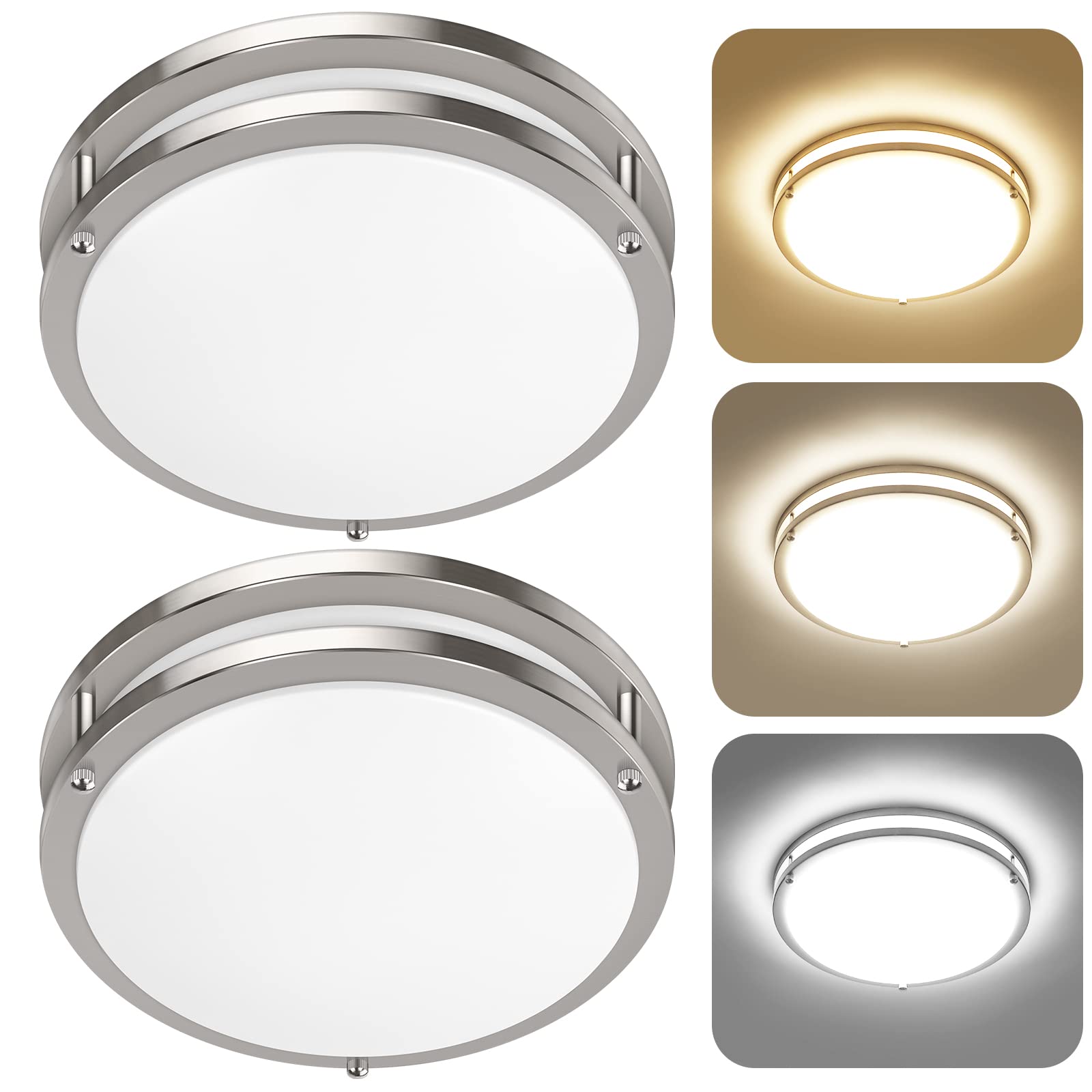2-Pack 36W LED Ceiling Light Fixture (450W Equiv), 12IN Modern Flush Mount Ceiling Lights, Dimmable Ceiling Lamps Super Bright 3000LM, 3000K/4000K/5000K Adjustable for Bedroom Kitchen Bathroom Hallway