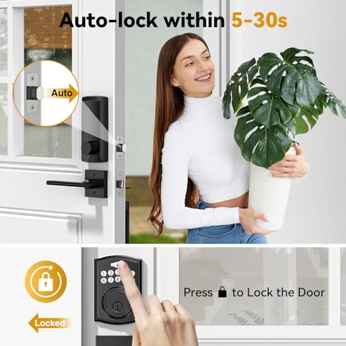 Brightify Keyless Entry Lock with Handle, Electronic Keypad Deadbolt, Auto Lock, Backlit, Easy Installation, Front Door Handle Sets, Matte Black