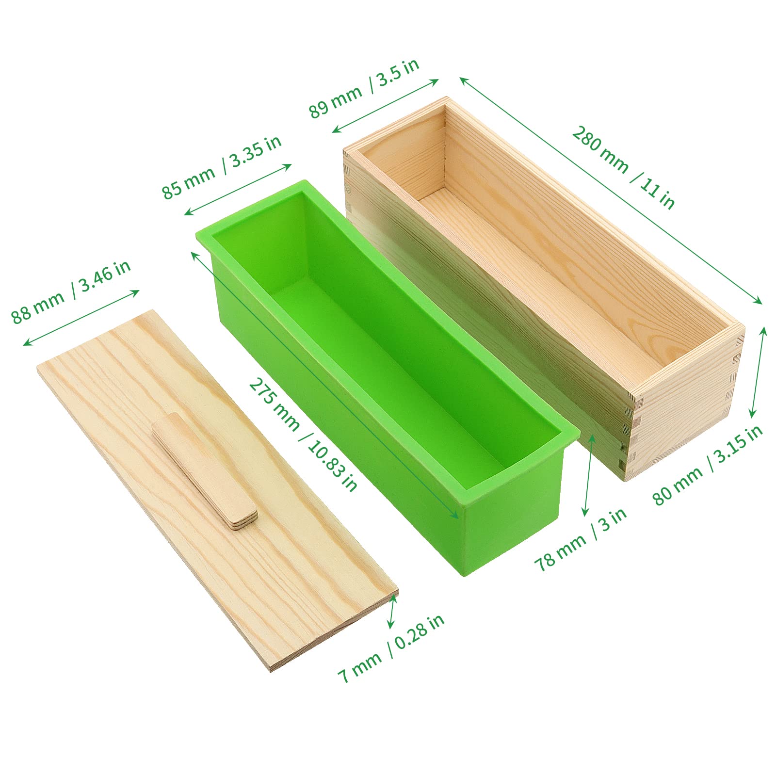 ZOENHOU 3PCS 42oz Green Soap Molds with 3 Lids, Flexible Rectangular Silicone Soap Making Molds Kit with Wood Box DIY Tool Set for Soap Making Supplies