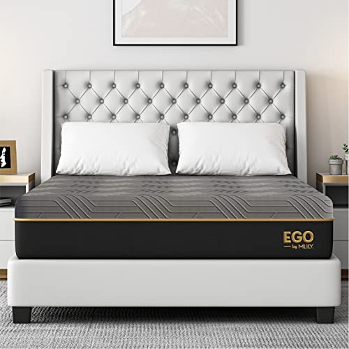 EGOHOME 12 Inch Queen Copper Gel Memory Foam Mattress, Therapeutic Mattress for Back Pain Relief, Cooling Gel Double Mattress Bed in a Box, Made in USA, CertiPUR-US Certified, 60”x80”x12”, Black