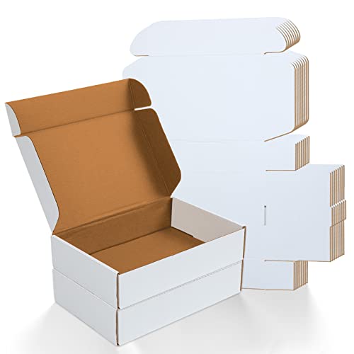 Shipping Boxes 12x9x3, HERKKA 20 PACK White Corrugated Cardboard Mailer White Gift Box, Medium Mailing Boxes for Small Business Packaging Supplies
