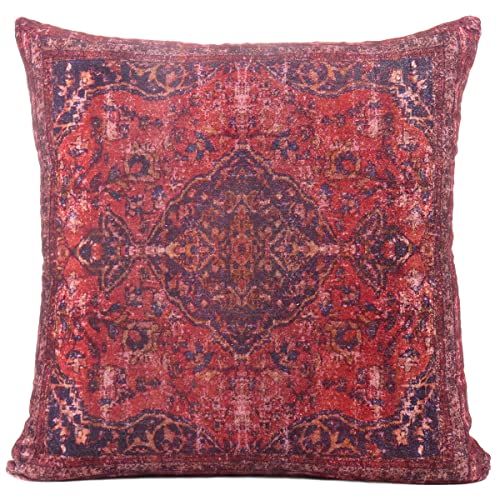Eyes of India Decorative Velvet Boho Throw Pillow Cover, Vintage Print Bohemian Chic Accent Cushion Case for Sofa Couch Bedroom Living Room, 20x20 inch (50x50 cm) Burgundy Red