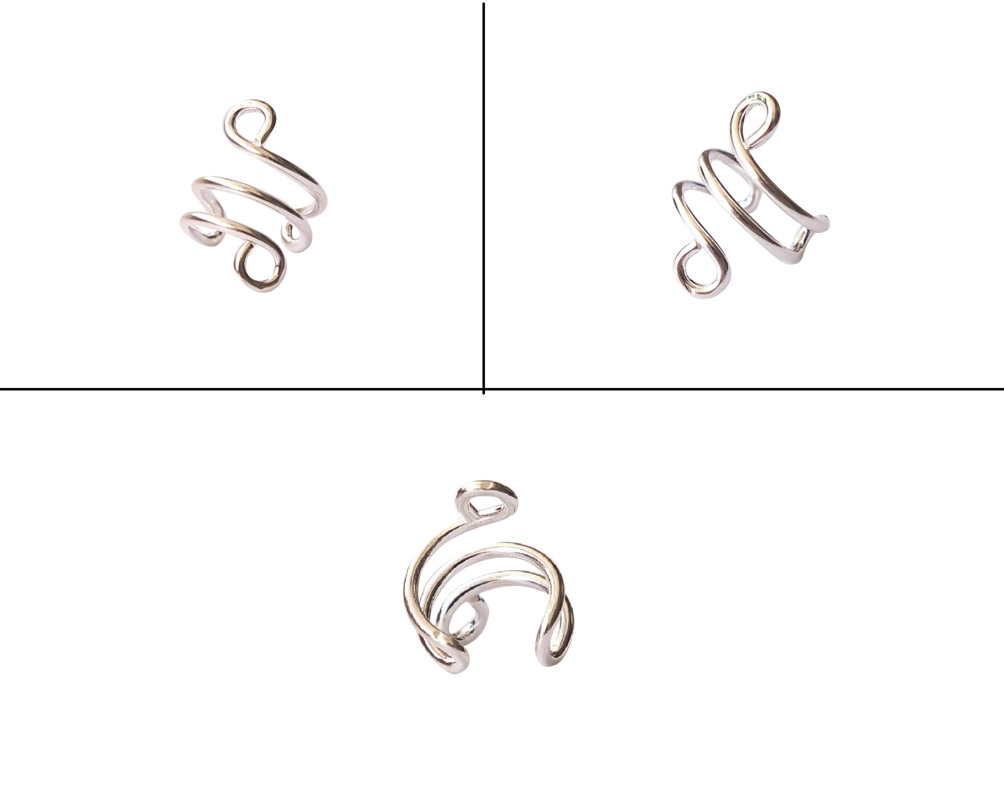 Handmade Silver Wire 2Pcs Adjustable Ear Swirl & Turquoise Ear Cuffs Non-Piercing Earring, 925 Sterling Silver, Fake Cartilage Helix Non-Pierced Ear Wrap Clip on for Women, By Miya Jewelry