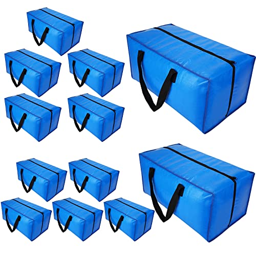 Nuogo 12 Pieces Heavy Duty Moving Bags Extra Large Storage Bags with Strong Handles Zippers Blue Moving Storage Bags Totes for Space Saving Moving Camping College Dorm Christmas Decorations Storage