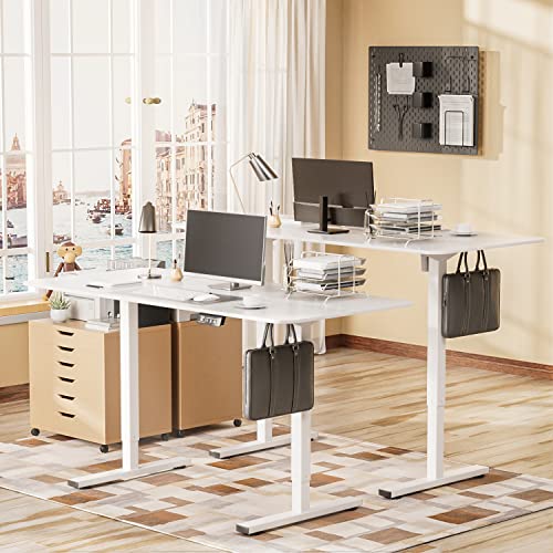 Furniwell Electric Height Adjustable Standing Desk Large Sit Stand up Desk Home Office Computer Desk 55 x 24 Inches Lift Table with T-Shaped Metal Bracket, White